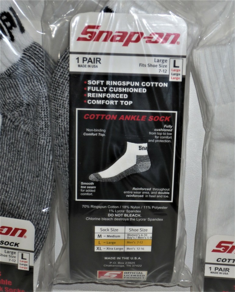 12 PAIRS Snap-On Ankle Socks Men's WHITE LARGE *FREE SHIPPING* MADE IN ...
