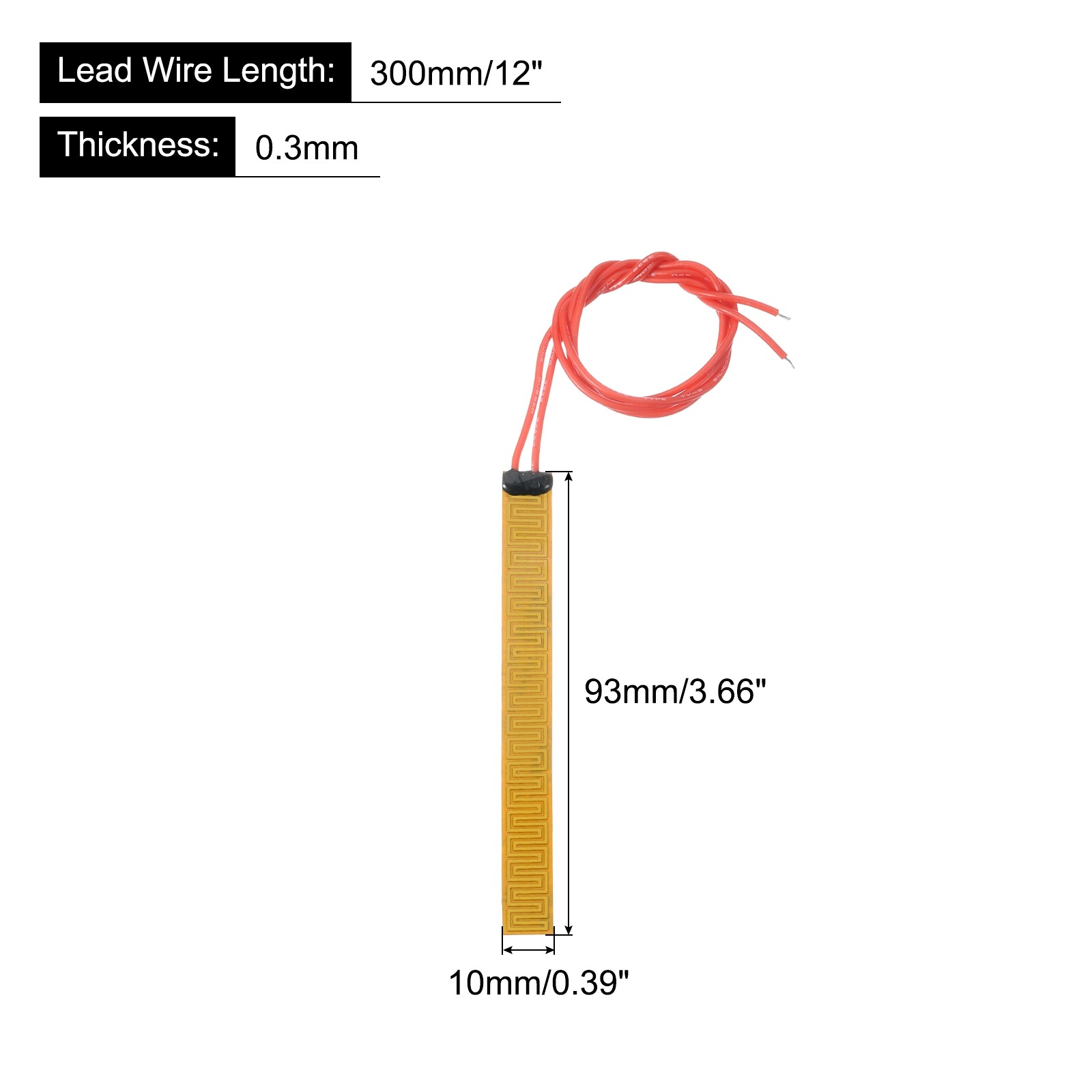 Heater Film Heating Plate, 12V 12W Polyimide Heat Pad, 93mmx10mm, Pack ...