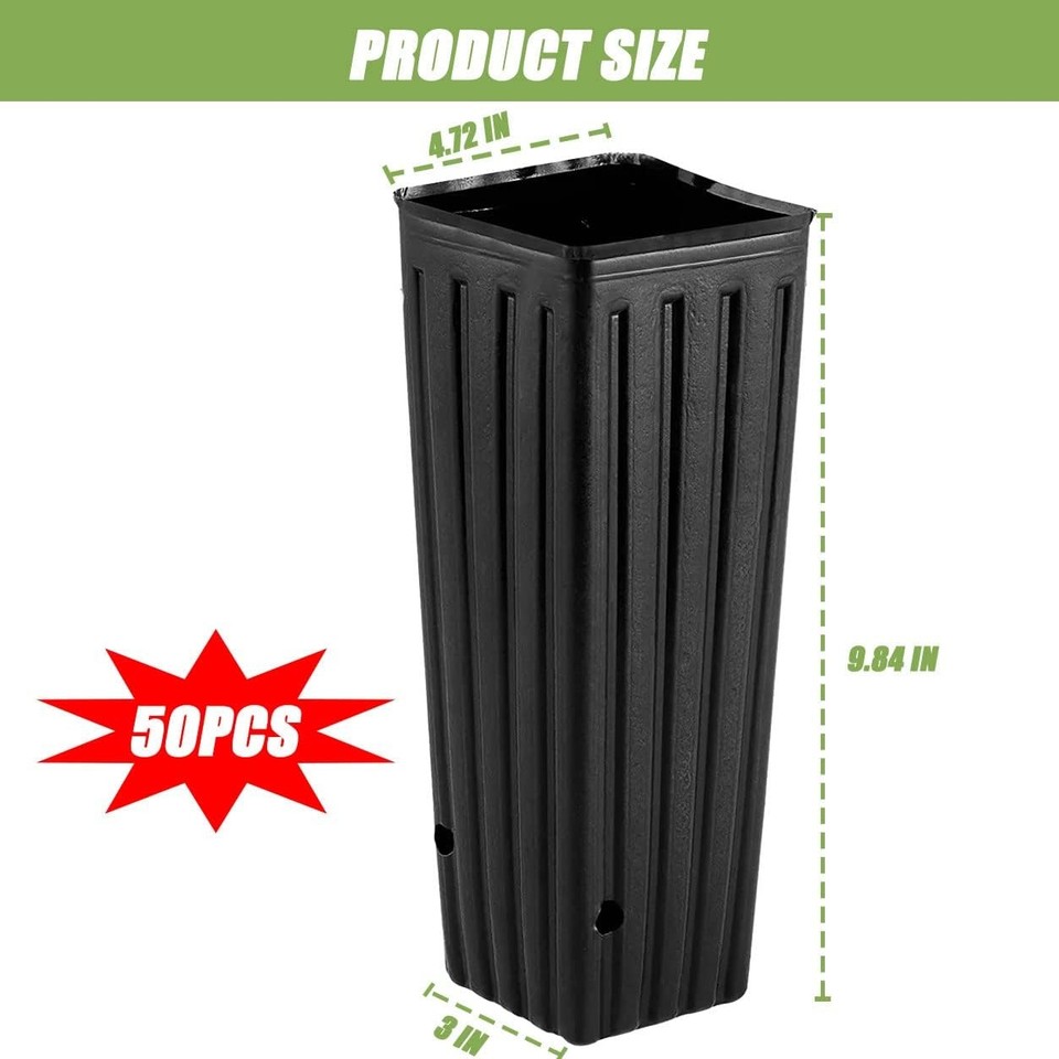 Tall Deep Tree Pot, 50Pcs Plastic Plant Seedling Treepots Flower Black ...