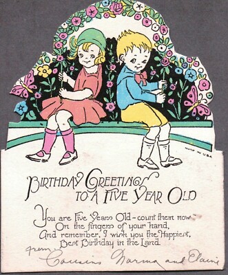 VINTAGE 1926-30 FLAPPER GIRLS/BOYS FASHION OLD BIRTHDAY GREETING CARD ...