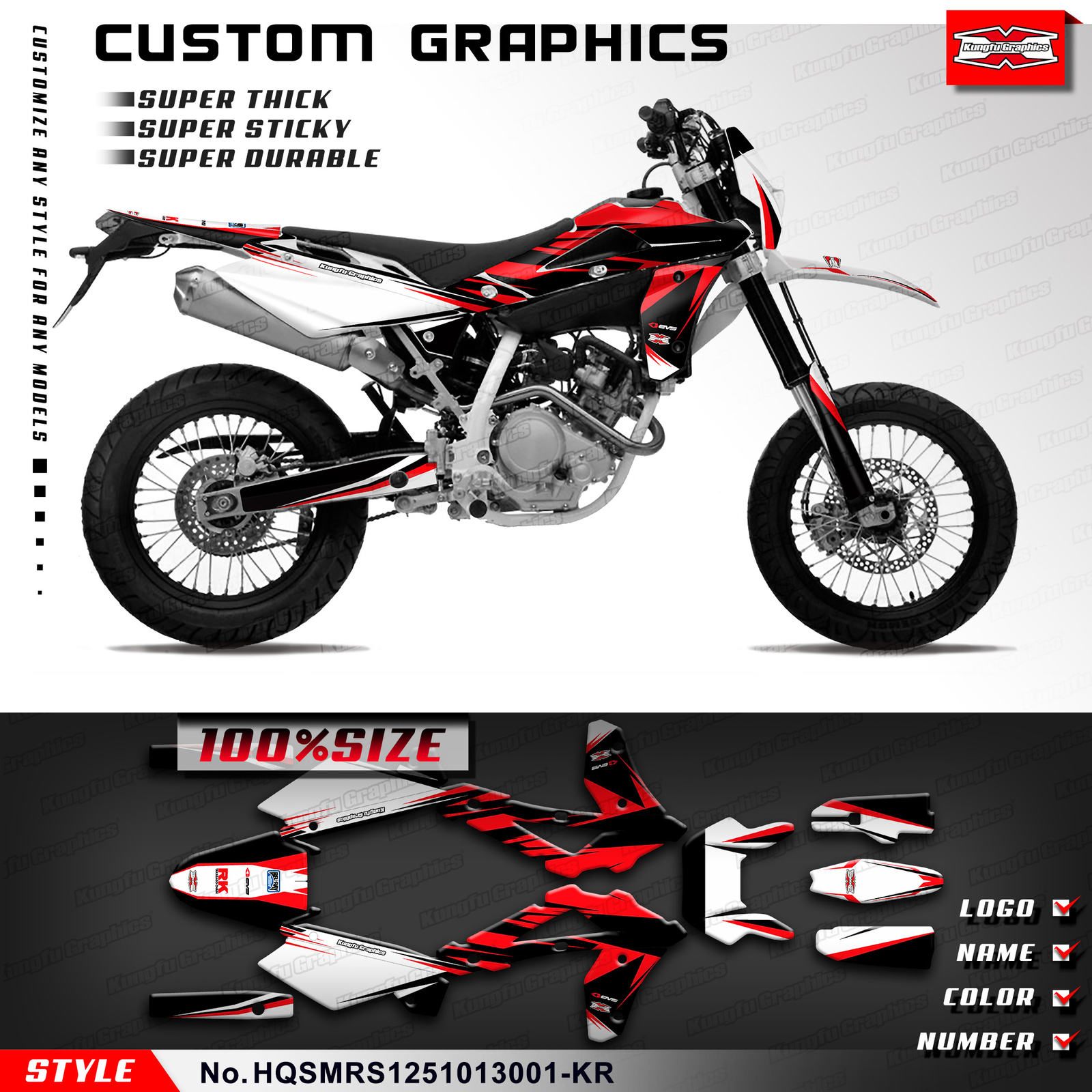 Dirtbike Graphics Decals Stickers Kit for SM SMR SMS 125 2010 2011 2012 ...