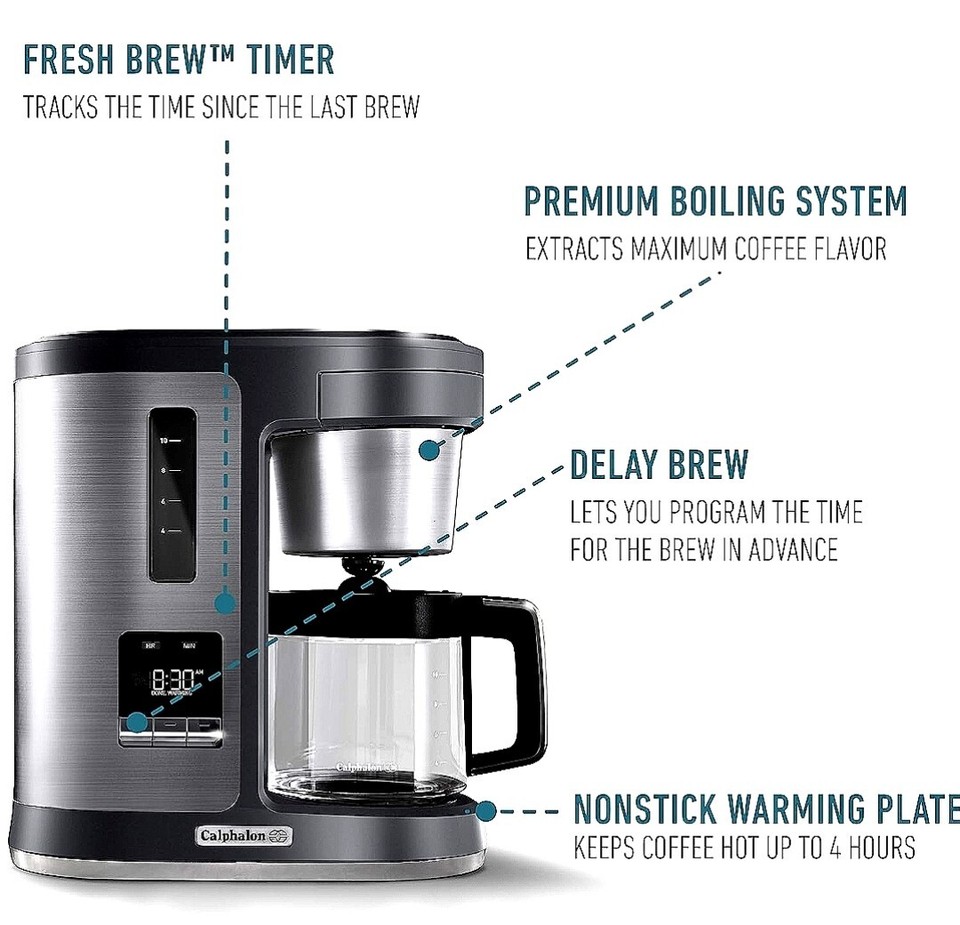 Calphalon 10 Cup Stainless Steel, Digital, & Programmable Coffee Maker ...