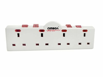 Surge Protector 4 Way Gang Wall Socket UK Plug Switched Adaptor Convert ...