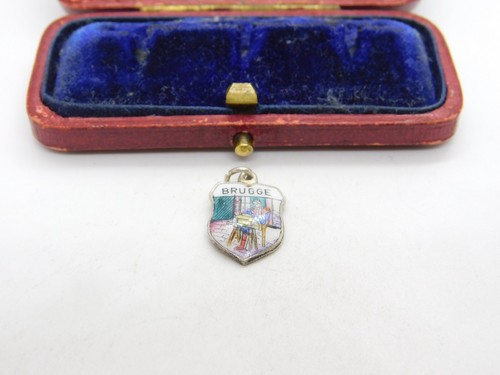 Sterling Silver and Enamel Bruge Travel Shield Charm Pendant Vintage ...