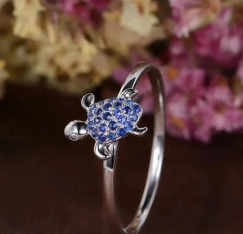 Natural Tanzanite Promise Sea Turtle Unique Ring Animal lover Good Luck ...