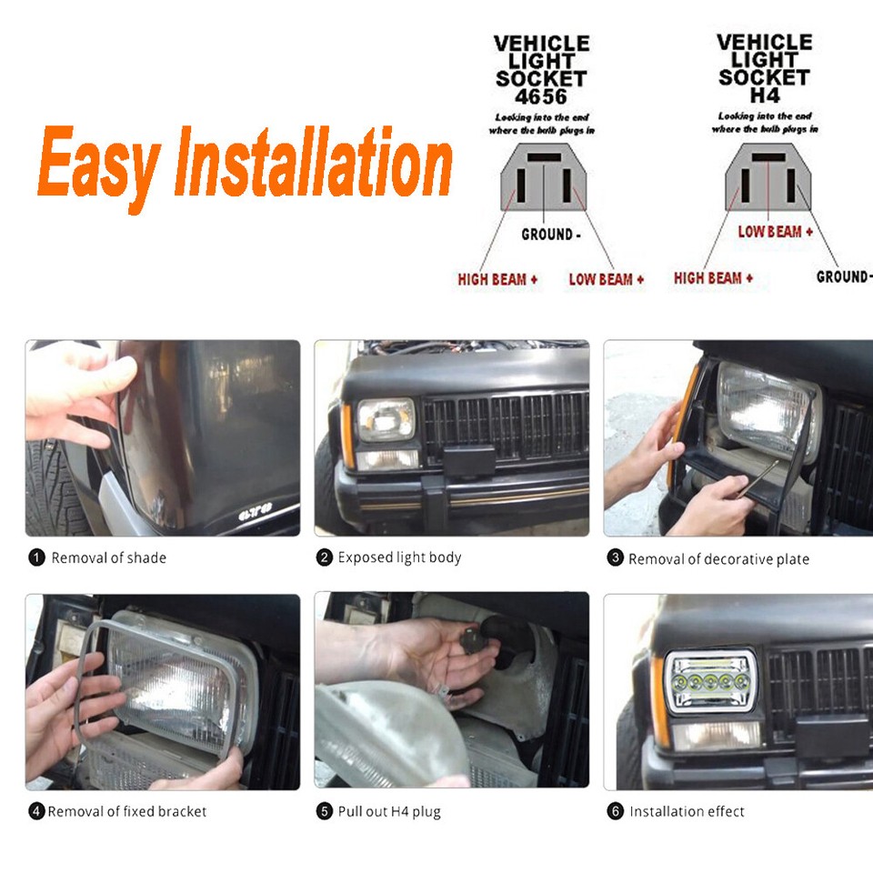 Pair 7x6 inch LED Square Headlight Front HeadLamps Left+Right Halo For ...