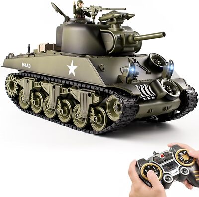 1/18 RC Tank M4A3 Sherman Remote Control Model Army Toy Military Tank ...