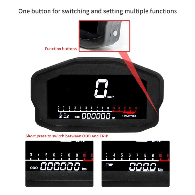 Universal Motorcycle Digital Dash Digital Panel LED LCD Speedometer ...