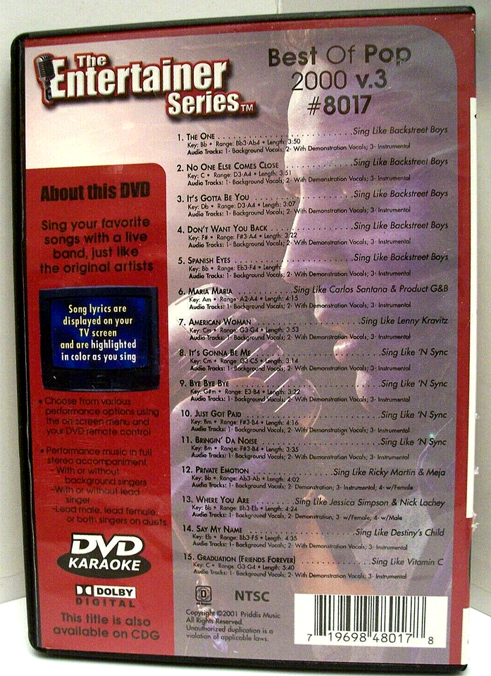 BEST OF POP 2000 KARAOKE DVD! 15 POP SONGS THAT PLAY ON ANY DVD PLAYER ...