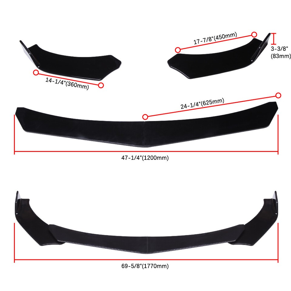 For Dodge Ram 1500 Gloss Black Front Bumper Lip Splitter + Splitter Rod ...