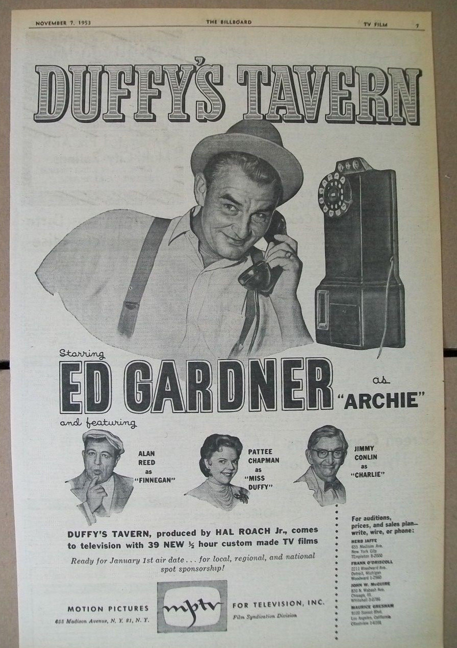 Duffy's Tavern 1953 Ad- Hal Roach Jr MPTV/Ed Gardner Alan Reed Pattee ...
