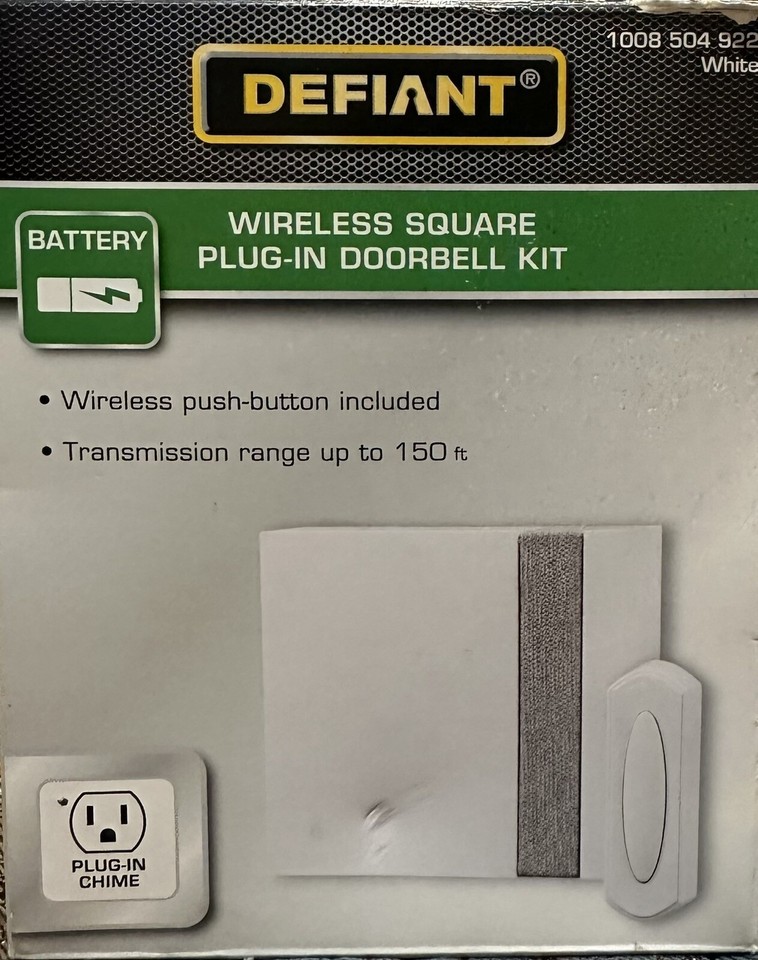 Defiant Wireless Plug-In Doorbell Kit with Wireless Push Button, White ...