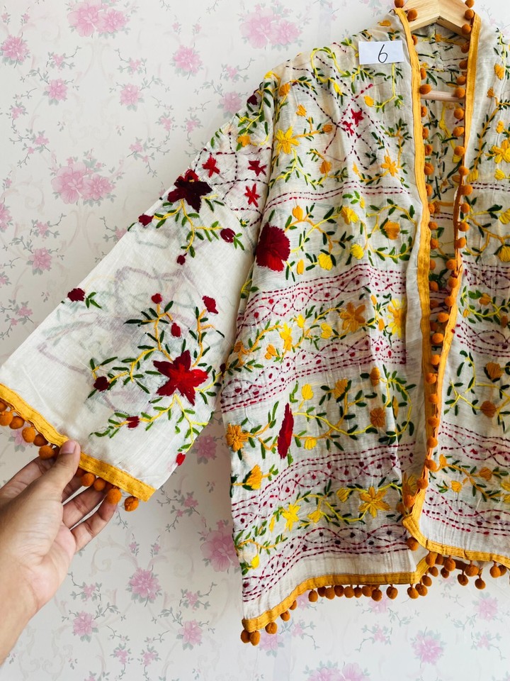 Women's Cardigan Jacket Floral Hand Embroidery Short Kimono Robe Boho ...