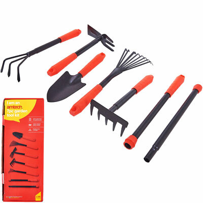 AMTECH 7pc GARDEN TOOL KIT HOE RAKE FORK TROWEL GARDENING HAND TOOLS ...