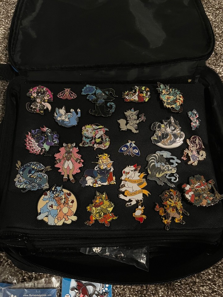 fursona pins collection with bag 92+ furry pins, great condition, extra ...