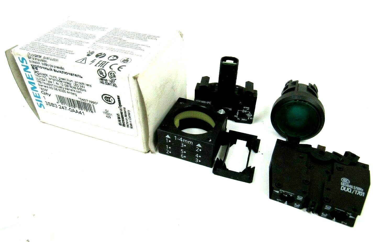 1 Siemens 3sb3 247-0aa41 3sb3247-0aa41 Green Illuminated Pushbutton LED ...