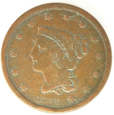 1840 Liberty Head Braided Hair Large Cent US Copper Penny Coin Small ...