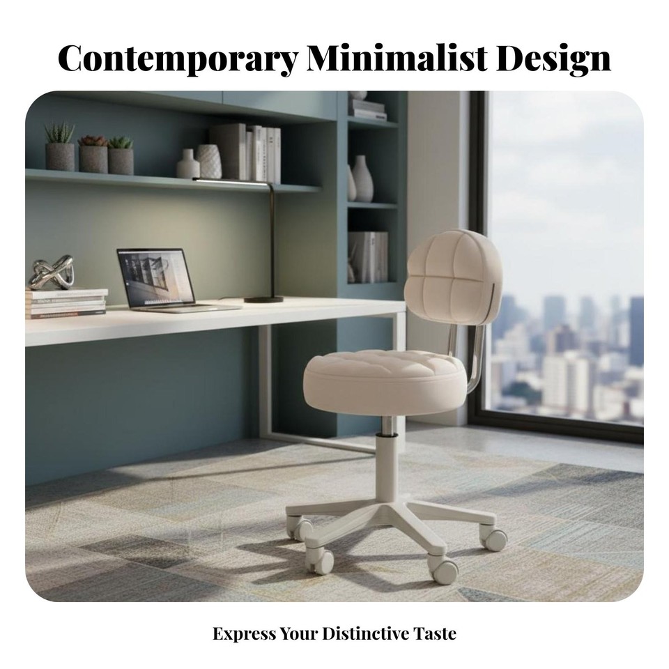 Tufted Swivel Chair Back Support Rolling Stool Height Adjustable for ...