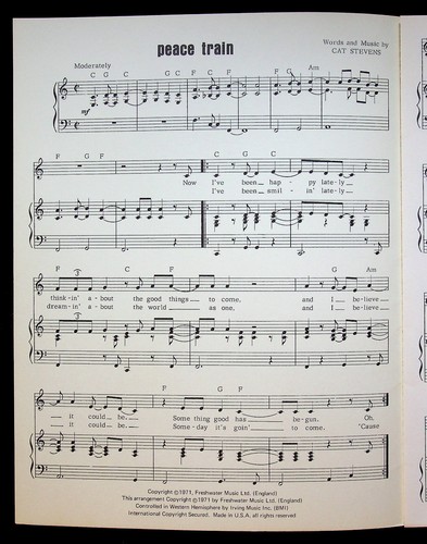 Peace Train (1971) Vintage Sheet Music | Cat Stevens Folk Rock Hit Song ...