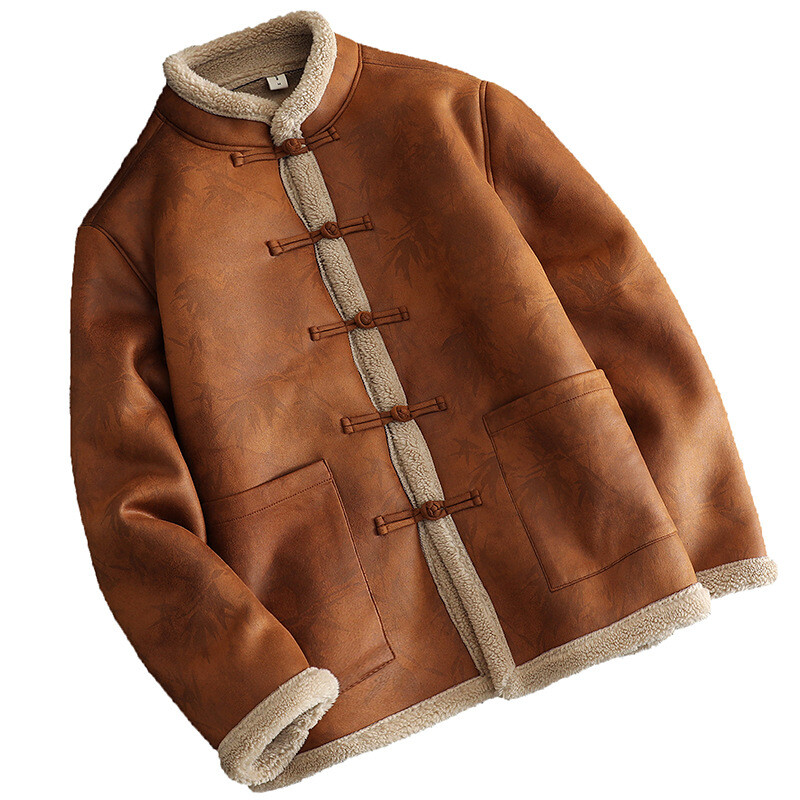 Chinese Style Jacket Men's Fleece Casual Coat Stand Collar Warm Hanfu ...