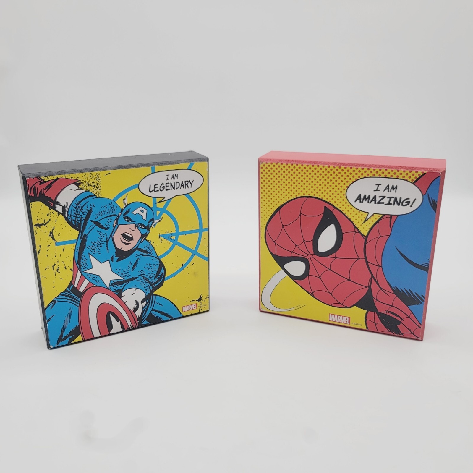 Swt Of Two Marvel Square Plaques Spider Man Captain America 6" Squares ...