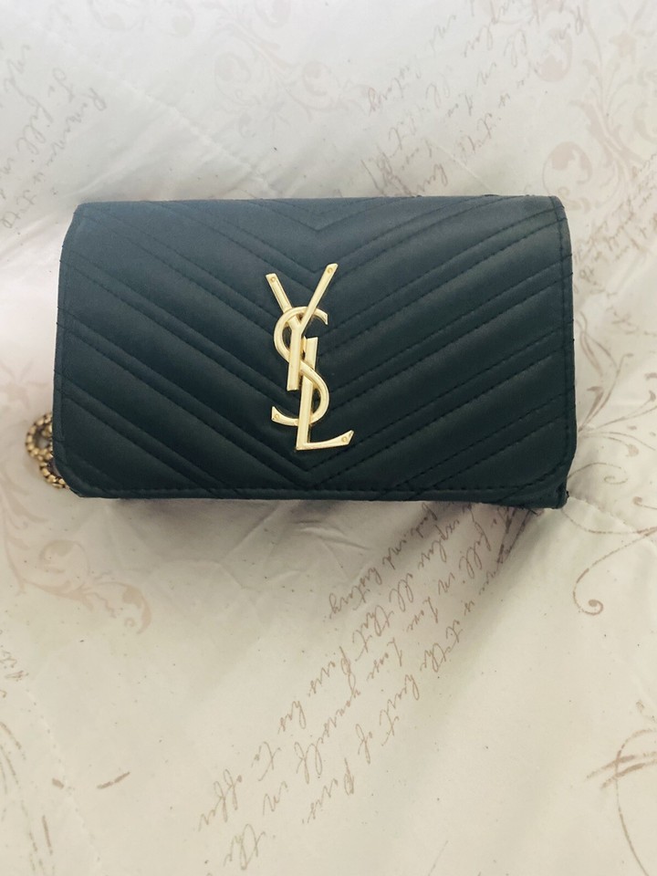 Saint Laurent YSL Monogram Wallet on Chain Black Quilted Leather WOC ...
