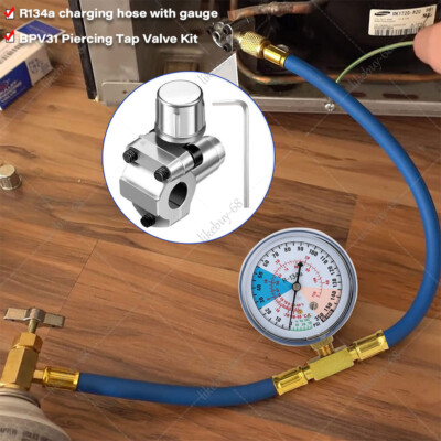 BPV31 Bullet Piercing Tap Valve Kit & Pressure Gauge Hose for Home ...