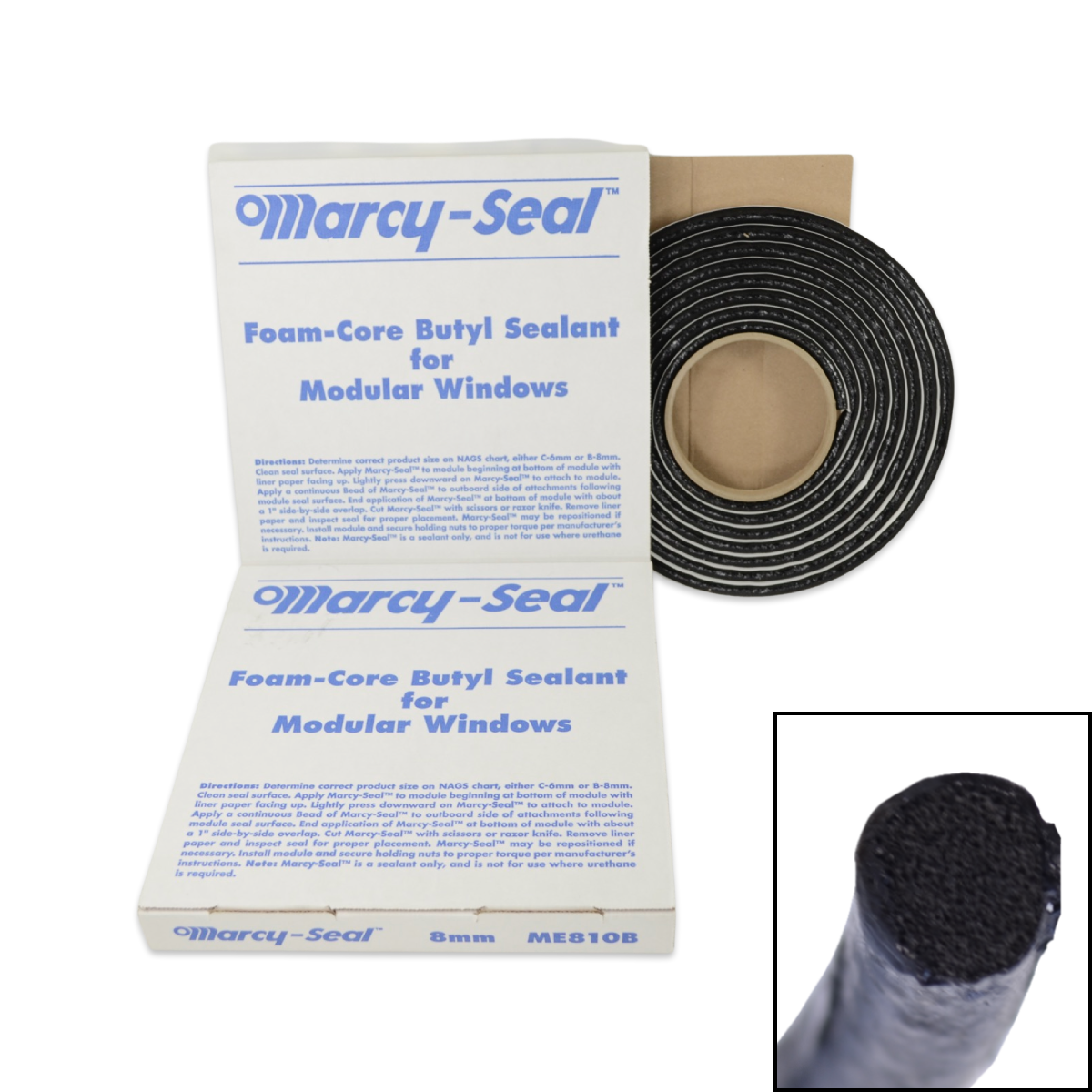 8mm x 10' Foam Core Round Butyl Tape Roll Auto Glass Adhesive Soft Seal ...