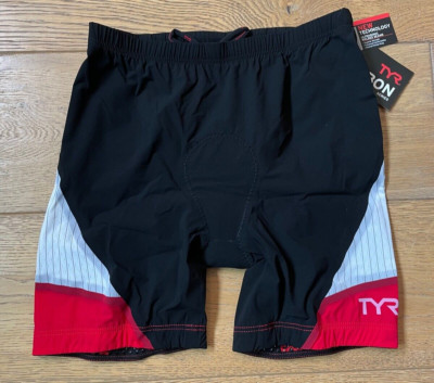 TYR Women's XL Black Red Tri Bike Exercise 6" CARBON Shorts Amp Pad USA ...