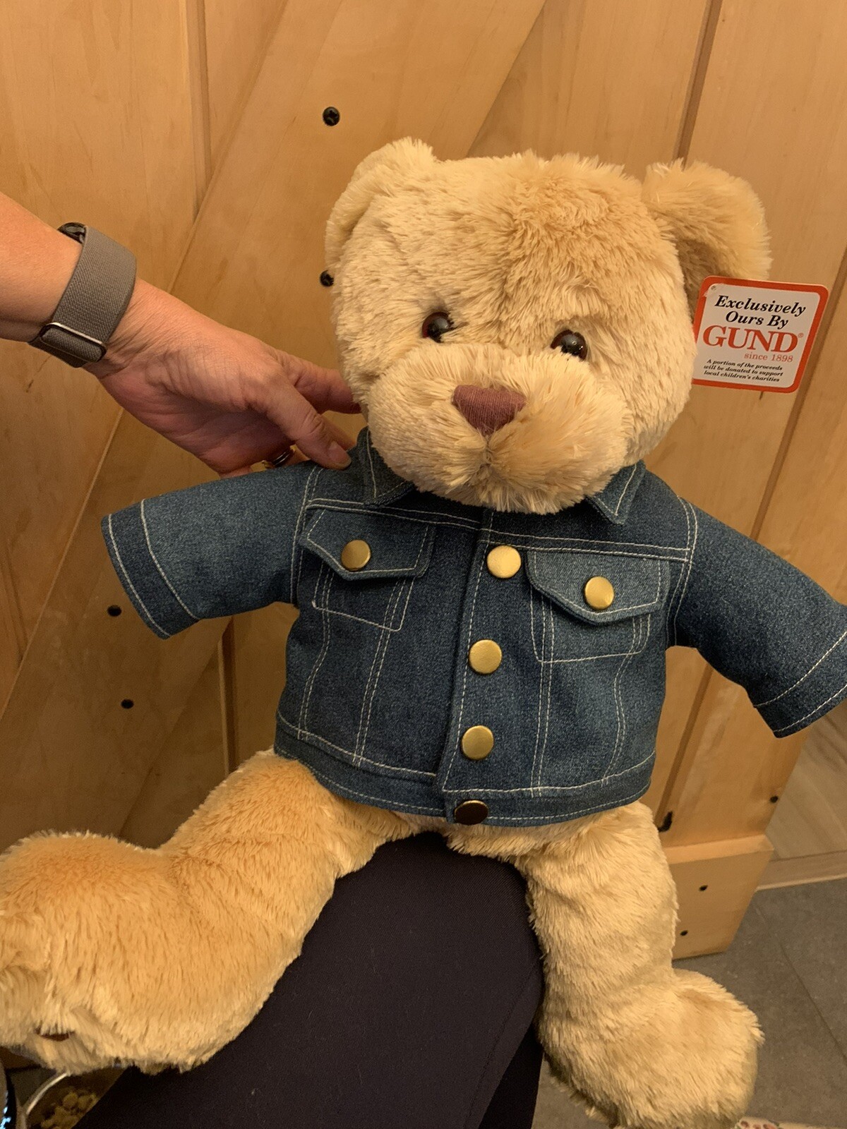 Gund Brown Teddy Bear Denim Blue Jacket Brass Buttons Plush toy Medium ...