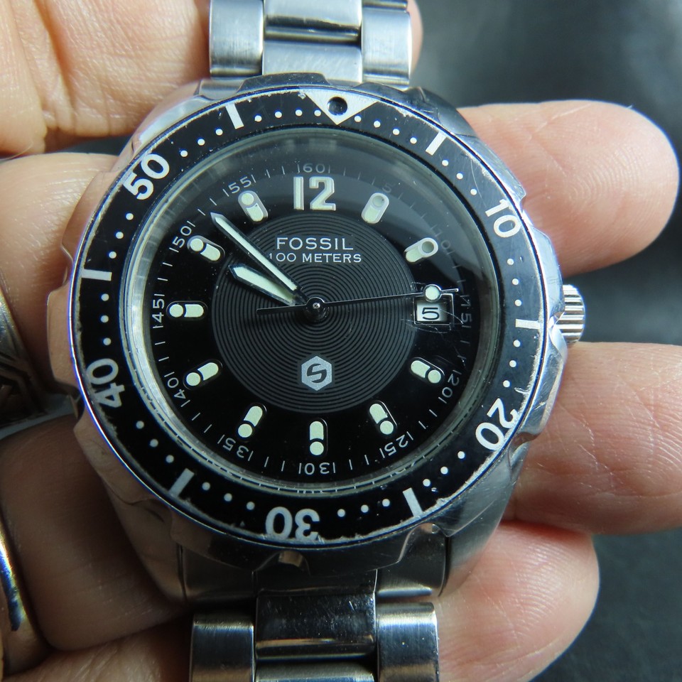 All Steel Fossil Diver 100M Quartz Men Watch | eBay