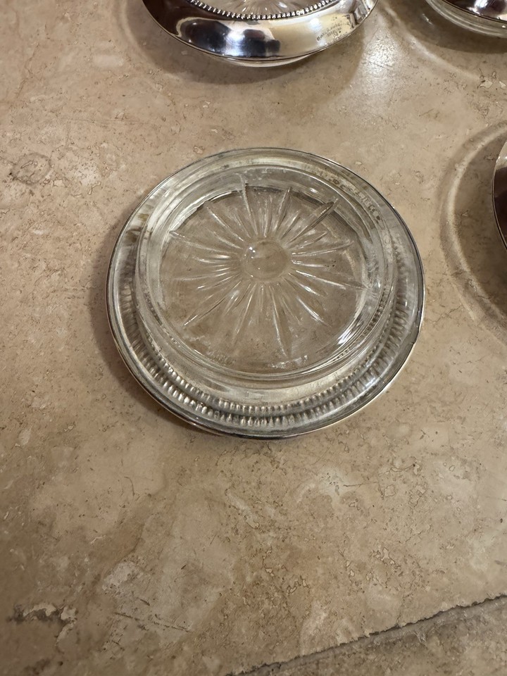 6 pack STERLING SILVER Vintage Frank M Whiting & Co Crystal Coaster ...