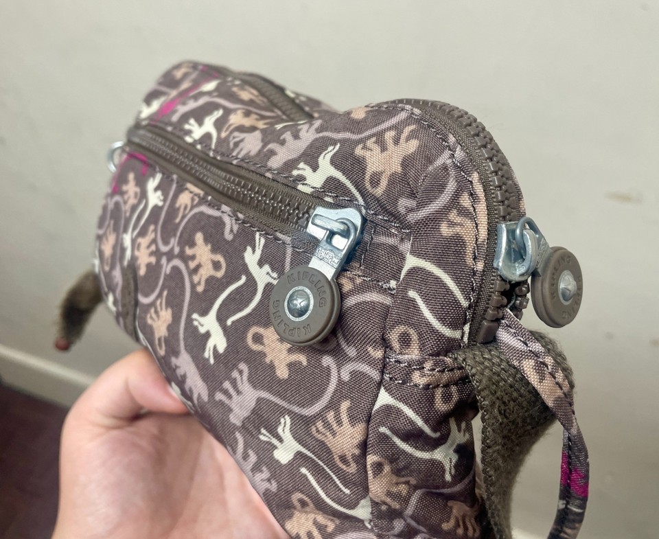 Kipling Brown & Beige Monkey Pattern With Red Details Bag #4416 | eBay UK