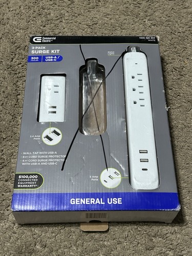 4 ft. Multiple Outlet and Wall Mounted Surge Protector Set 2-Pack USB ...