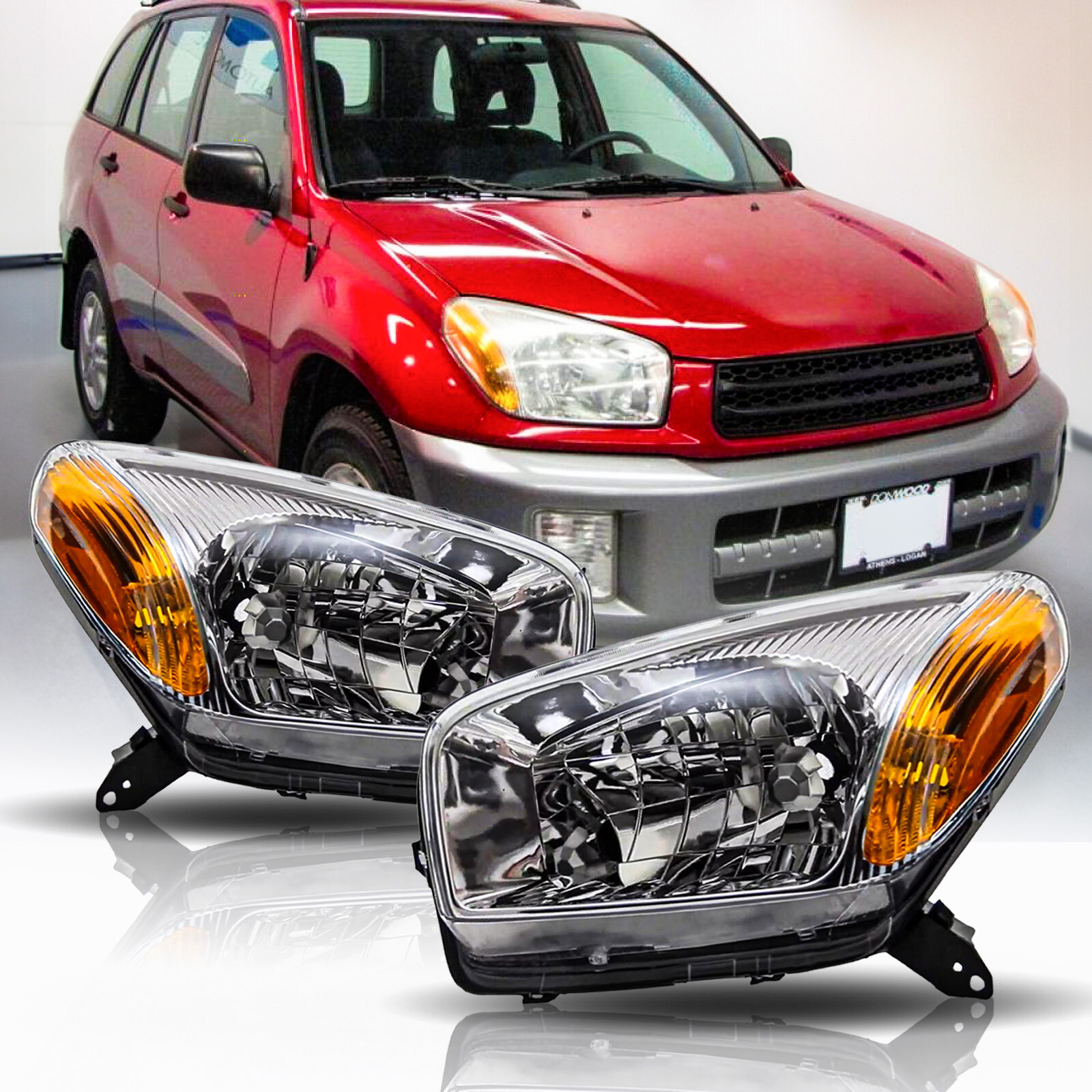 Fit For 01-03 Toyota RAV4 Chrome Reflector Headlights SET Pair Lamps | eBay