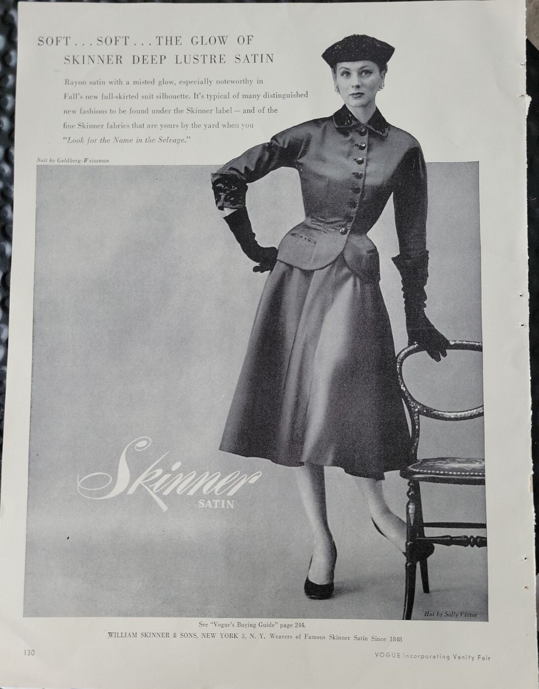 1951 Womens Skinner Satin suit Suzy Parker Vintage Fashion Ad | eBay