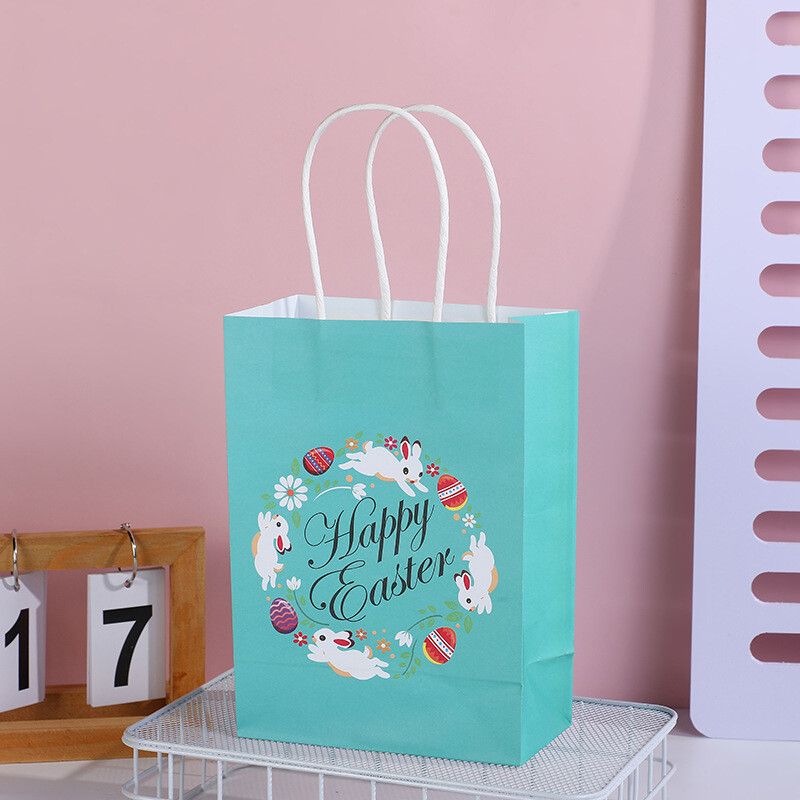 4pcs Easter Bunny Gift Bags Kraft Paper Cookies Candy Bags Happy Easter ...