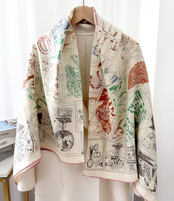 70% Cashmere 30% Silk Bandana 53'' Scarf stamp Print Neckerchief Shawl ...
