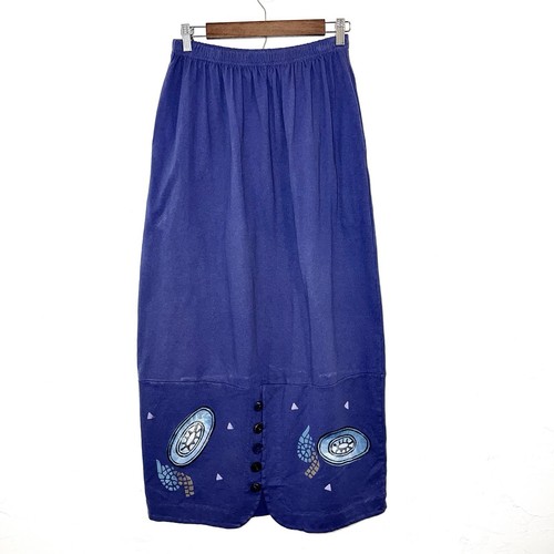 Blue Fish Vintage Blue Hand Painted Lagenlook Maxi Skirt 100% Organic ...