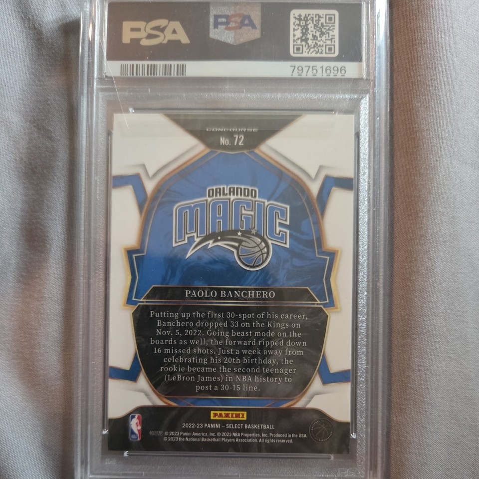 2022 Panini Select NBA Paolo Banchero Rookie #72 Blue RC PSA 10 Gem ...