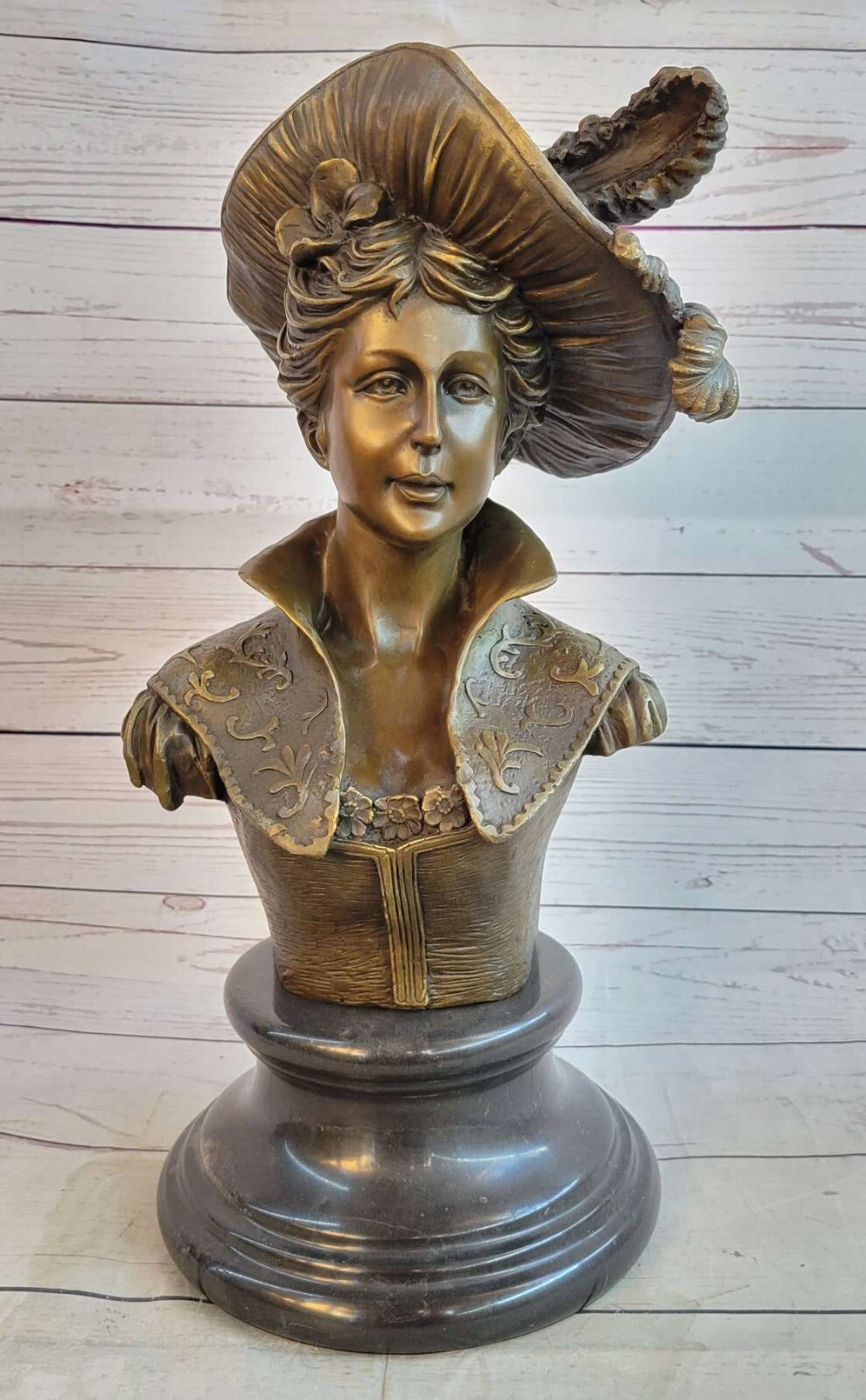 Bronze Bust Sculpture of a Victorian or Edwardian Woman in a Hat on ...