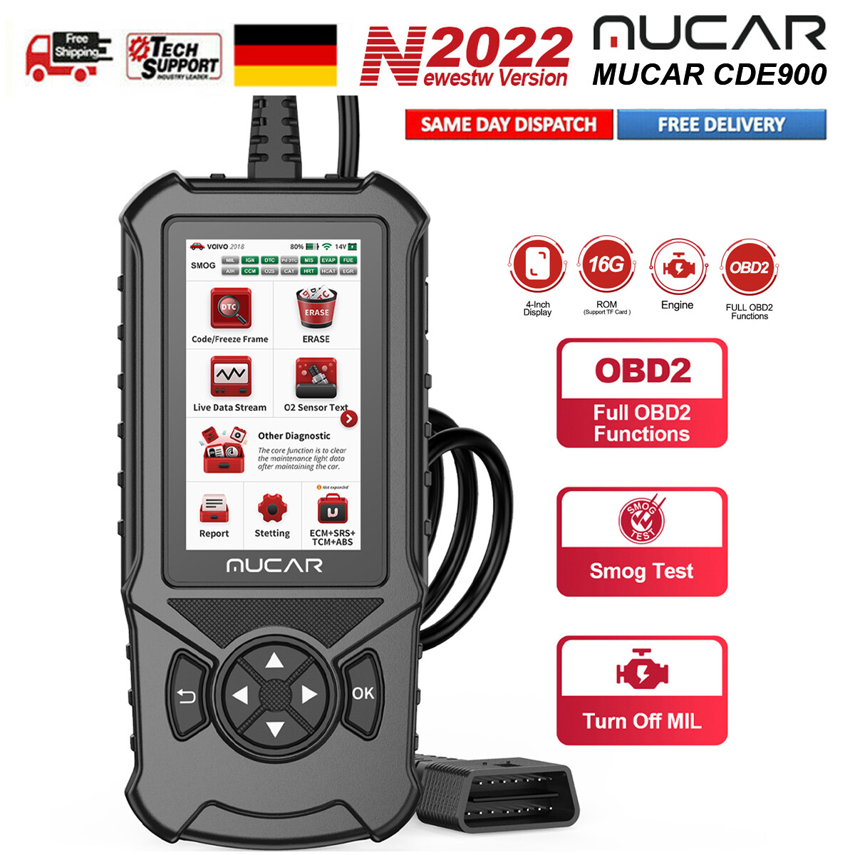 MUCAR CDE900 Profi OBD2 Diagnosegerät Werkzeug ABS SRS TCM ECM Scanner ...