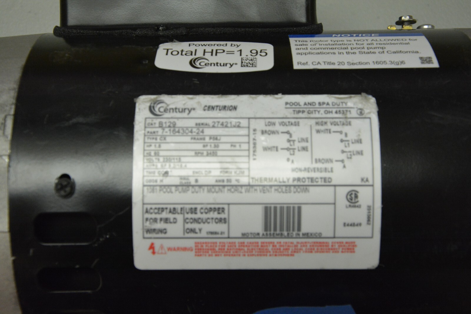 jandy/Century 1.95 hp single speed motor used | eBay