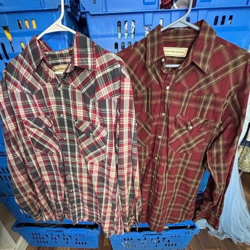 2 Men's plaid pearl snap bit and bridle LT flannel cowboy rodeo western ...