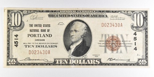 1929 $10 Portland OR National Currency Note CH 4514 *9858 | eBay