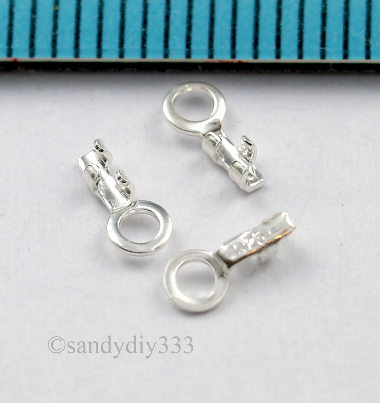 8x STERLING SILVER STRING CLIP LEATHER CORD TIGER TAIL END CRIMP 0.5mm ...