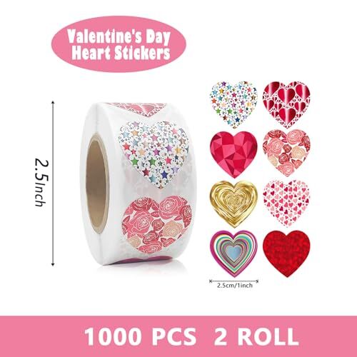 1000 PCS Glitter Heart Stickers, (16 Designs) Heart Stickers for Kids ...