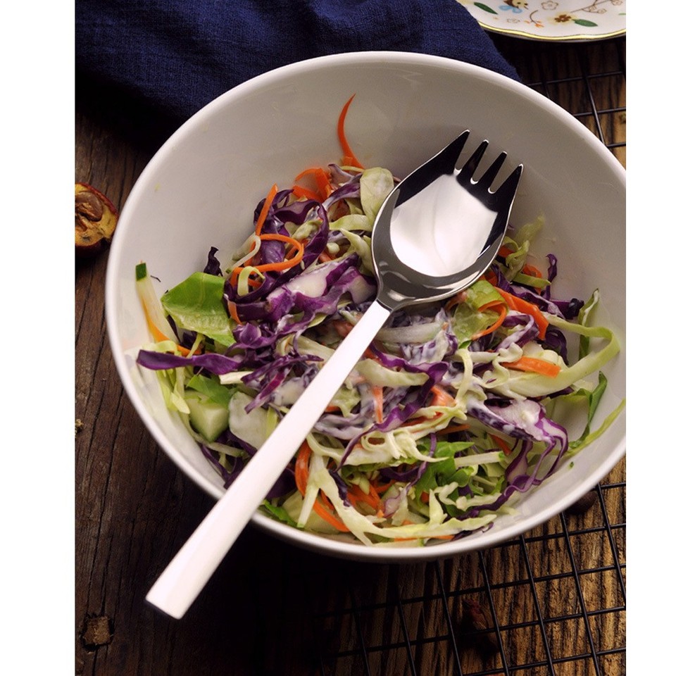 6 Pcs Stainless Steel 304 Salad Spoons Long Handle Heavy Duty Spork ...