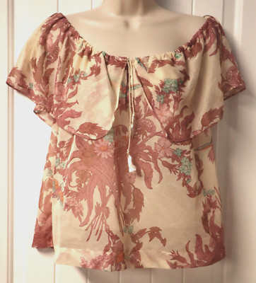 Vintage 80s Ruffled Off Shoulders floral top size L (check measurements ...