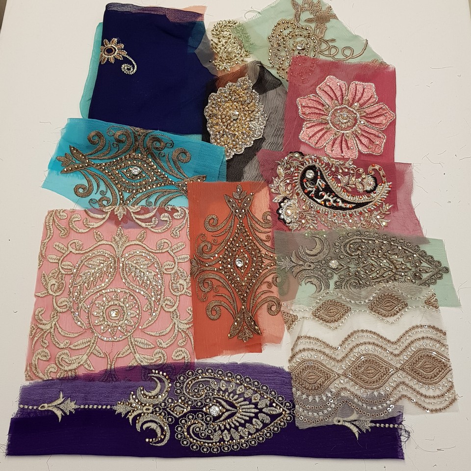 Sari scraps beaded embellished fabric offcuts art projects sequin ...